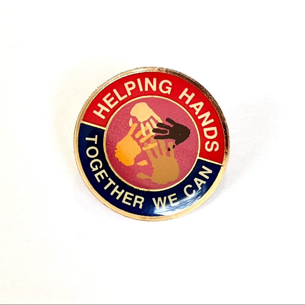 Vintage Helping Hands Together We Can Pin Brooch - Gem